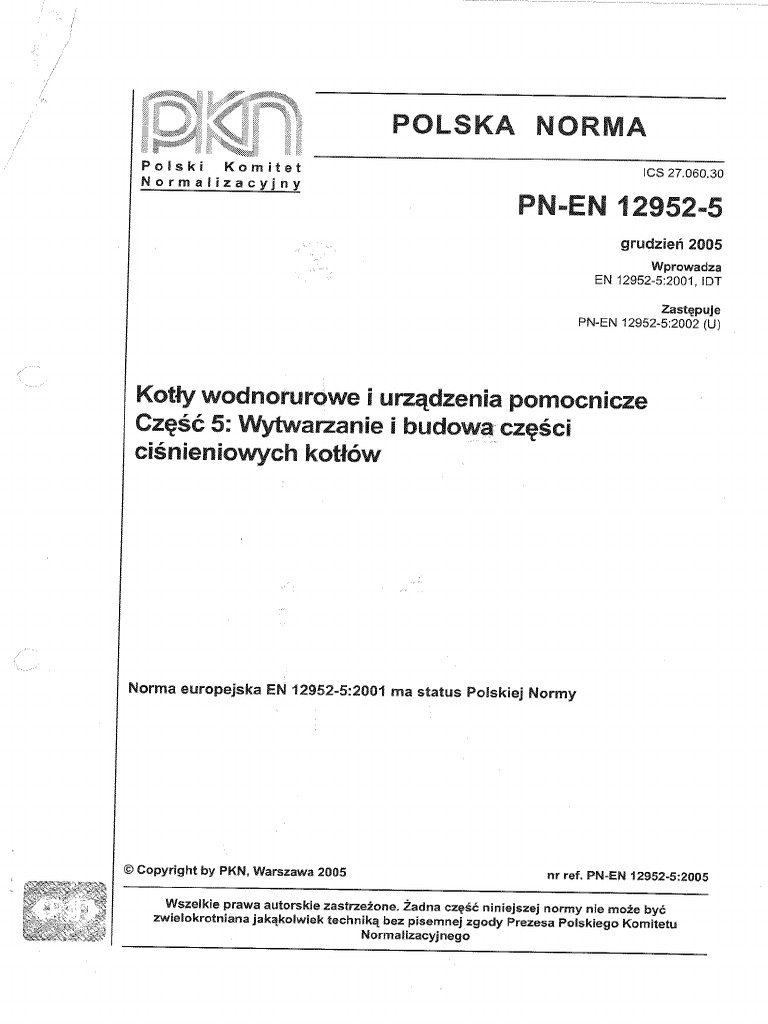 PN-EN 12952-5 (2005 PL) - Kotły Wodnorurowe I Urządzenia Pomocnicze ...