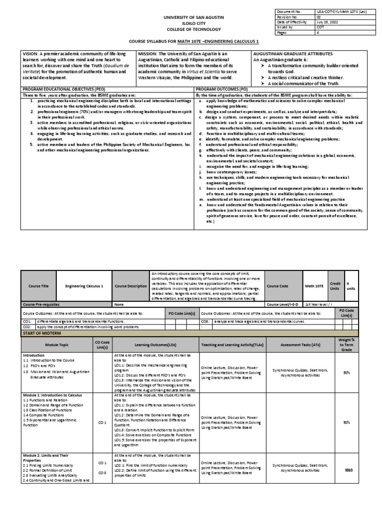 MATH 107E OBTL Syllabus Revised | PDF