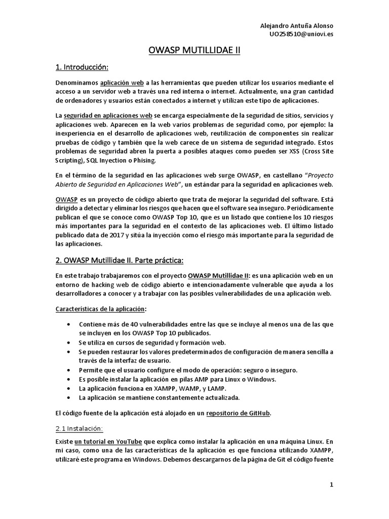Owasp Mutillidae II UO258510 | PDF | Software de la aplicacion ...