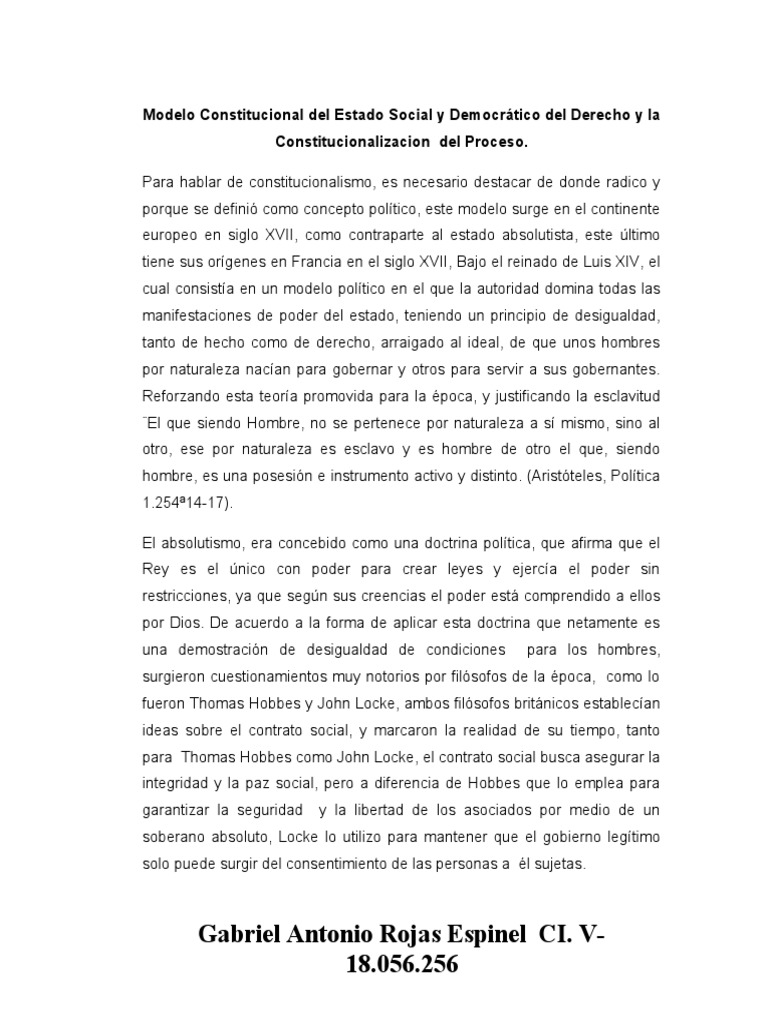 Actividad N2 Modelo Constitucional Del Estado Social y Democratico y La ...