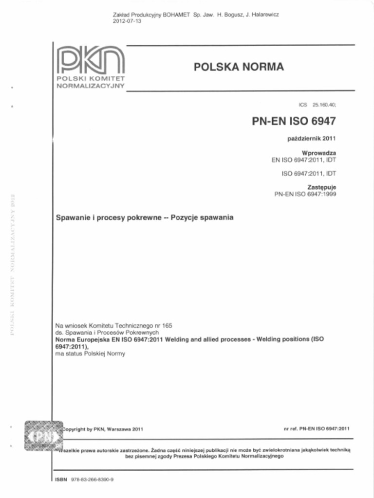 PN-EN ISO 6947 (2011) - Spawanie I Procesy Pokrewne - Pozycje Spawania ...