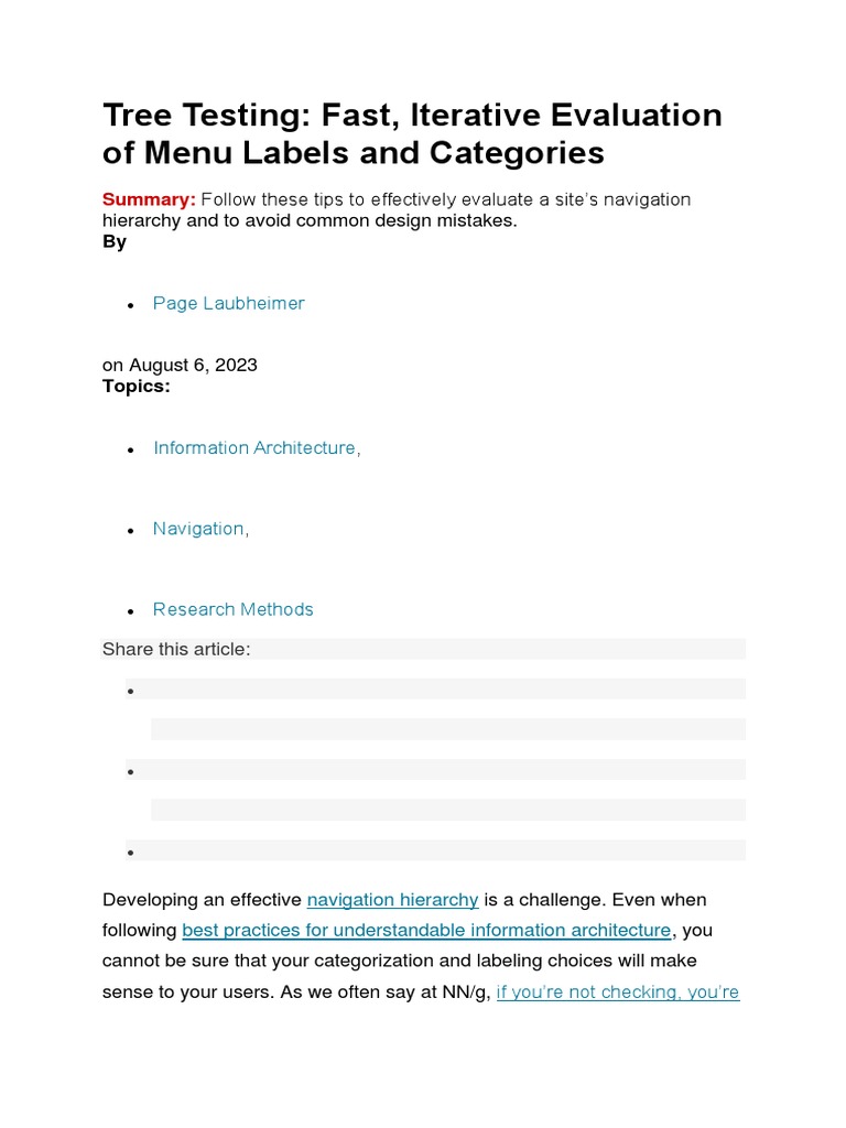 Tree Testing | Download Free PDF | Usability | Quantitative Research