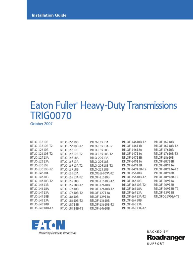 Eaton Fuller Heavy Duty Transmissions Installation Guide Trig0070 en Us ...
