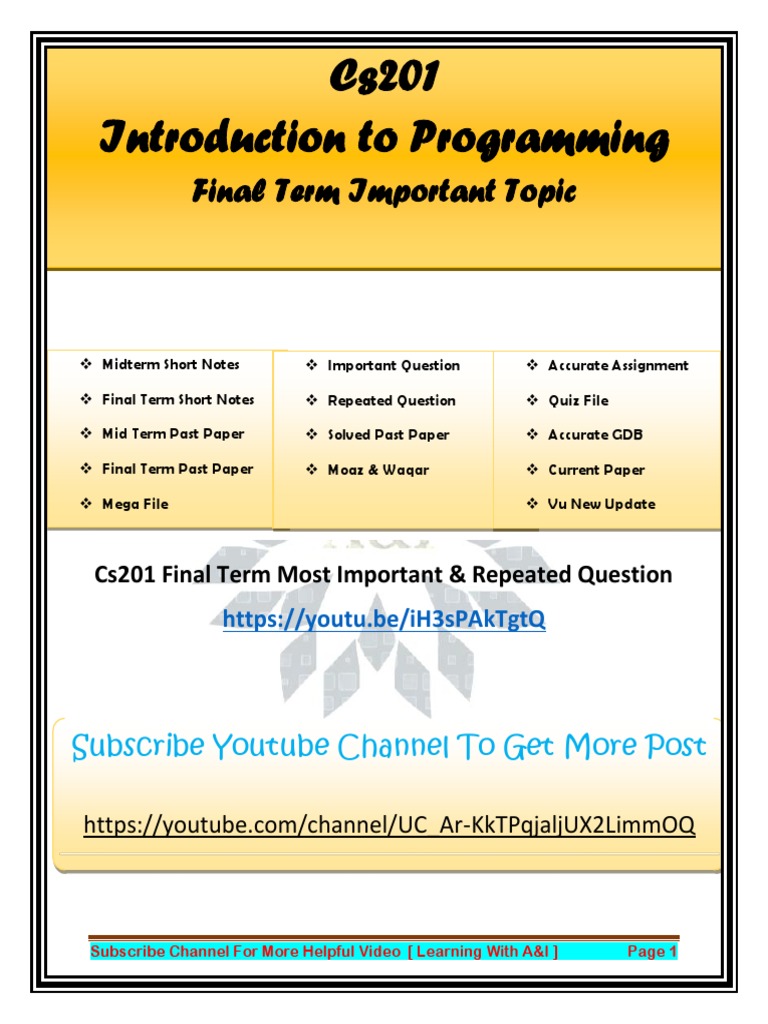 Cs201 Final Term Important Topic A&I | PDF