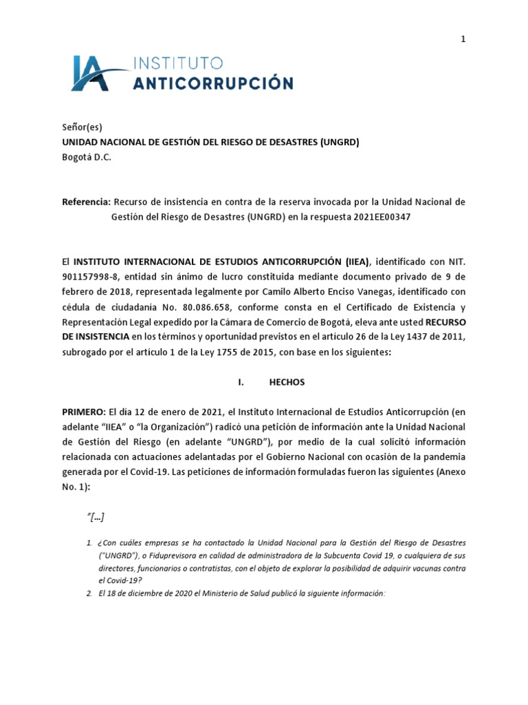 Recurso de Insistencia sobre Vacunas Covid-19 | PDF
