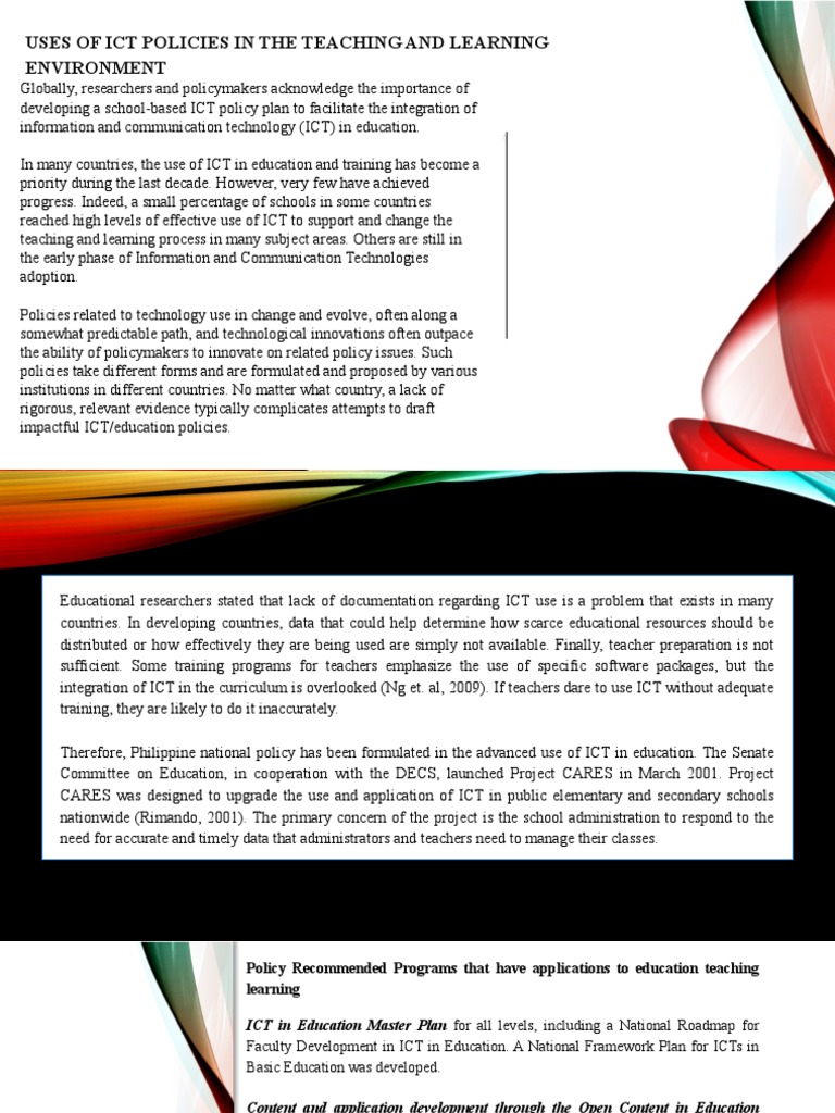 MODULE 4 Uses of ICT Policies in The Teaching and Learning Environment | PDF | Educational ...