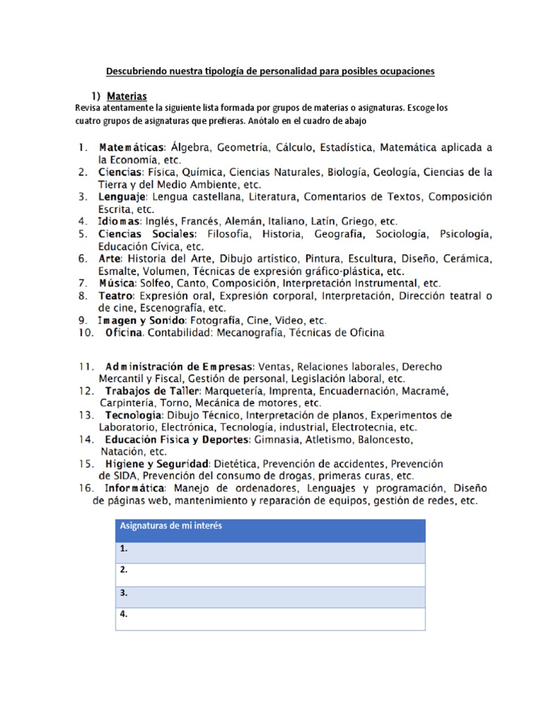 14-Tipología de Personalidad para Ocupaciones-2 | PDF | Arte | Ciencia ...