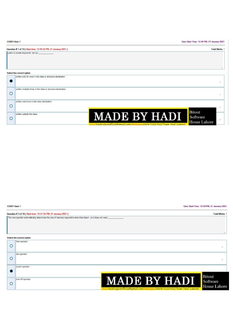 CS201 Final Term File 1 Solved by Hadi | PDF