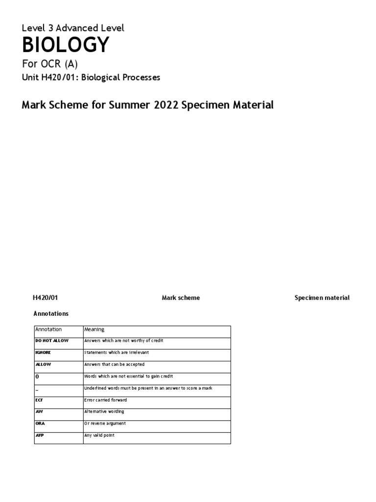 OCR-A-A-level-Biology-1---Biological-Processes-Mark-Scheme | PDF