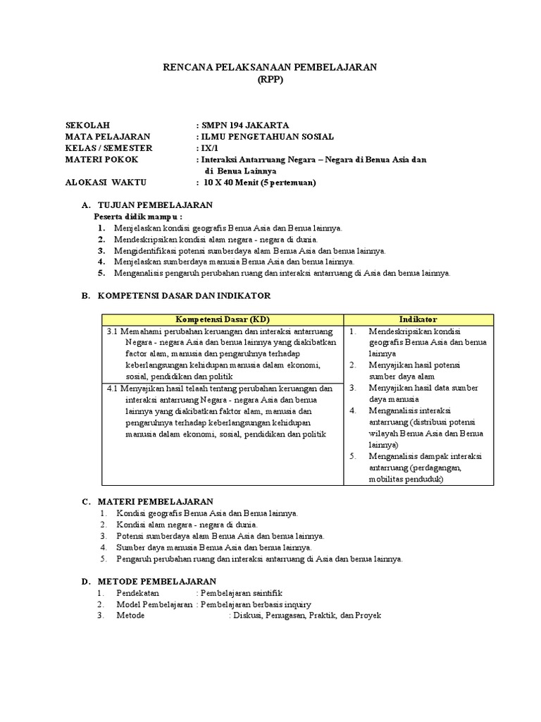 RPP IPS Kelas IX BAB 1 | PDF