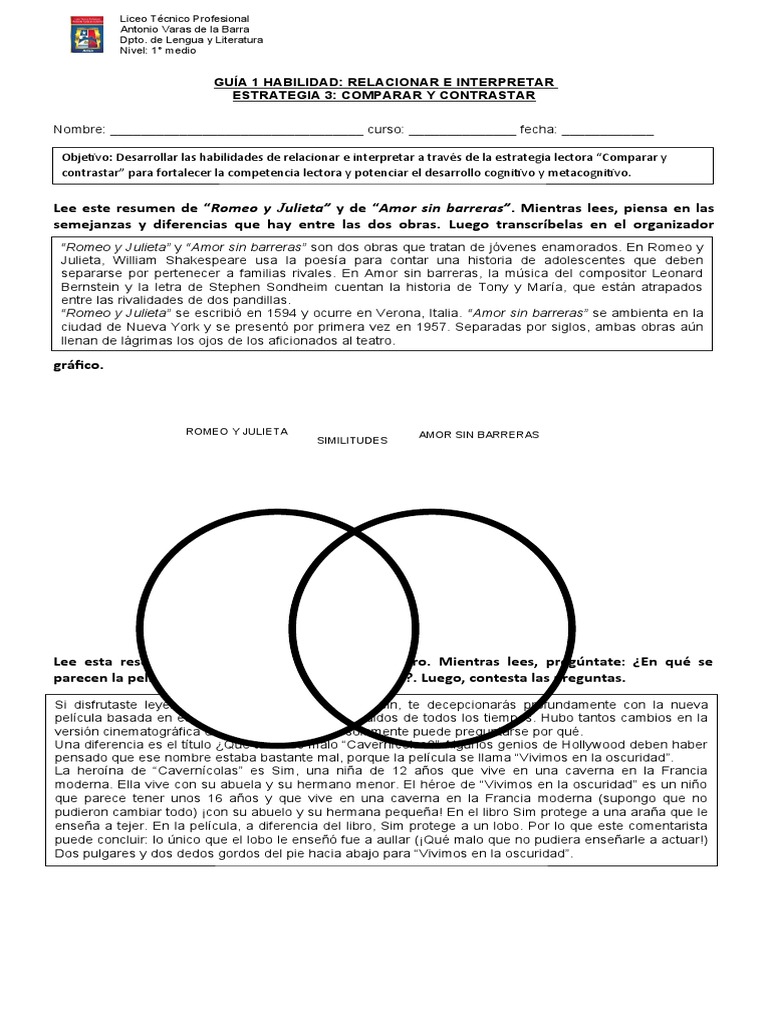 Guía 1 Comparar y Contrastar | PDF | Romeo y Julieta | Violín