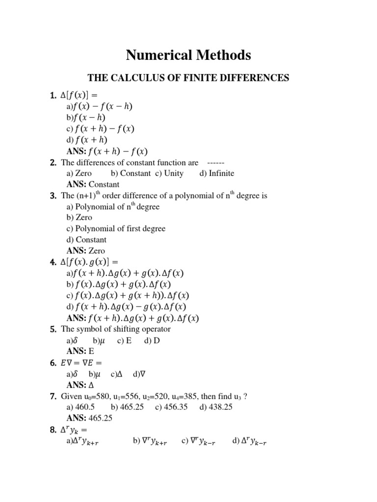 Numerical Methods MCQ's | Download Free PDF | Polynomial | Finite Difference