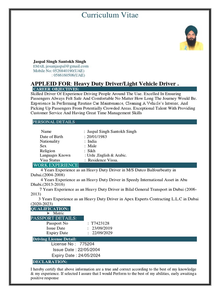 Heavy Vehicle Driver CV | PDF | Career & Growth | Business
