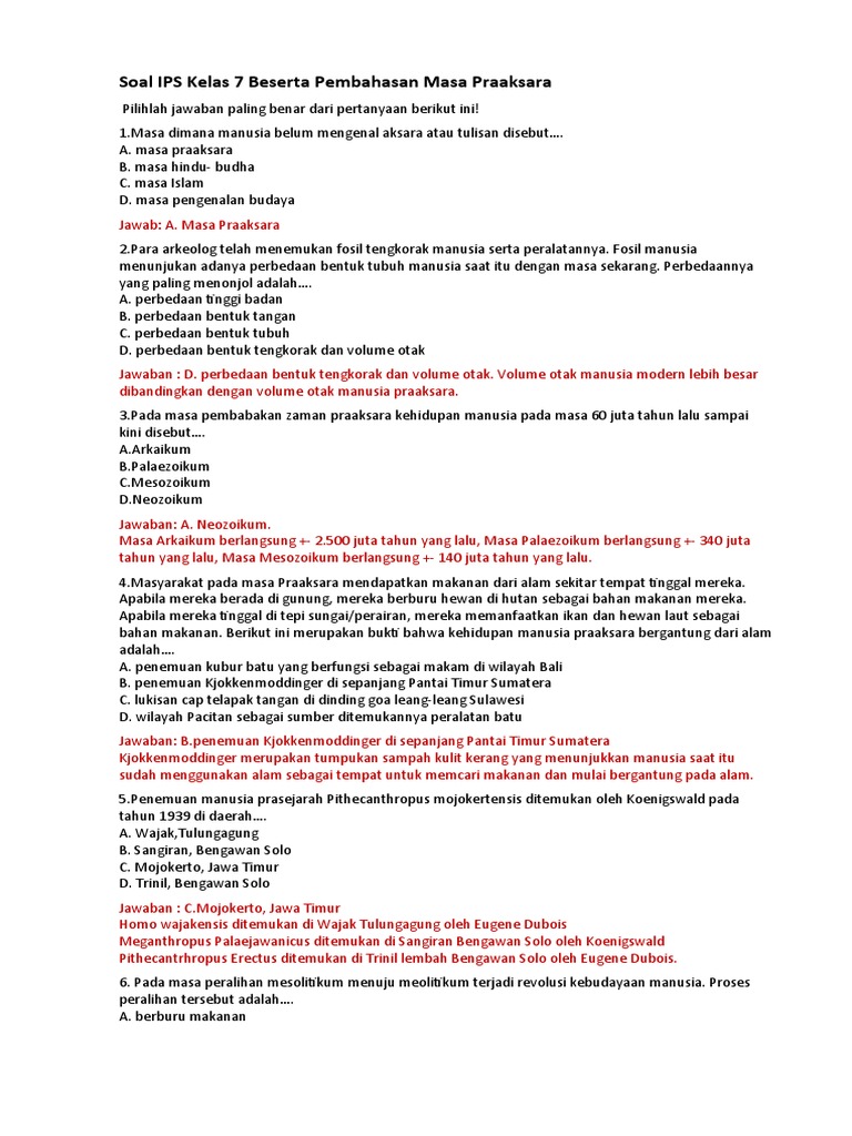 Soal IPS Kelas 7 Beserta Pembahasan Masa Praaksara | PDF