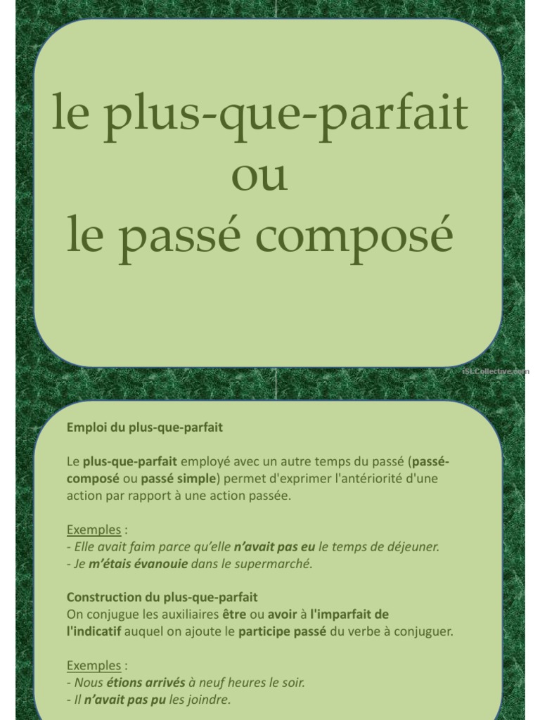 Comprendre le Plus-Que-Parfait | PDF | Mécanique du langage | Grammaire