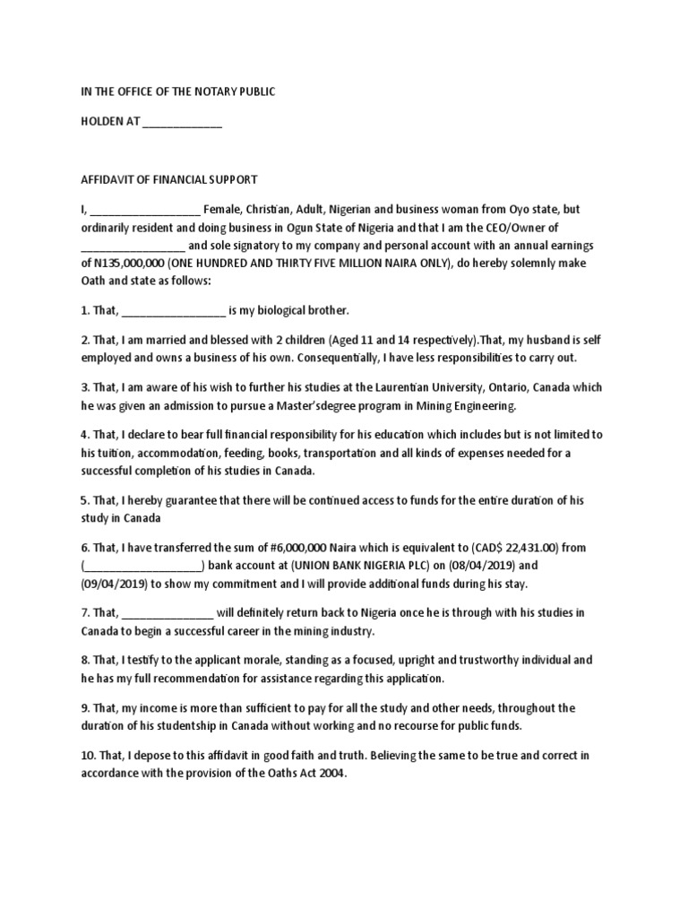 Sponsorship Affidavit | PDF