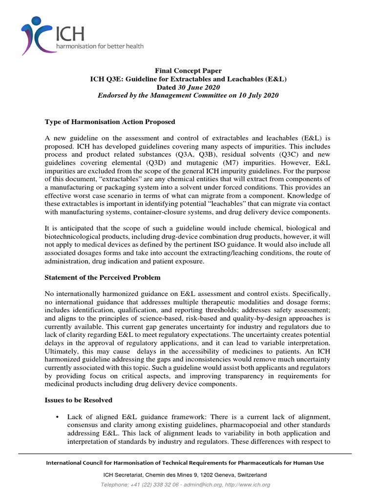 ICH Q3E Guideline for E&L Assessment | PDF | Health Care | Medicine