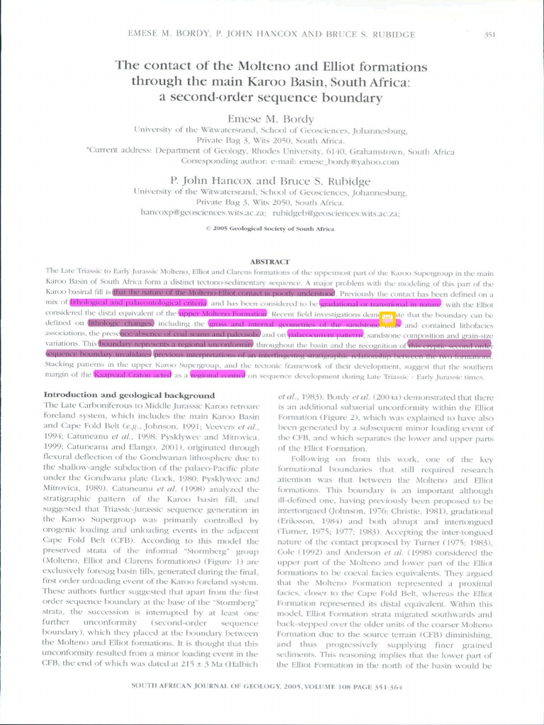 The Contact of The Molteno and Elliot Formations Through The Main Karoo ...