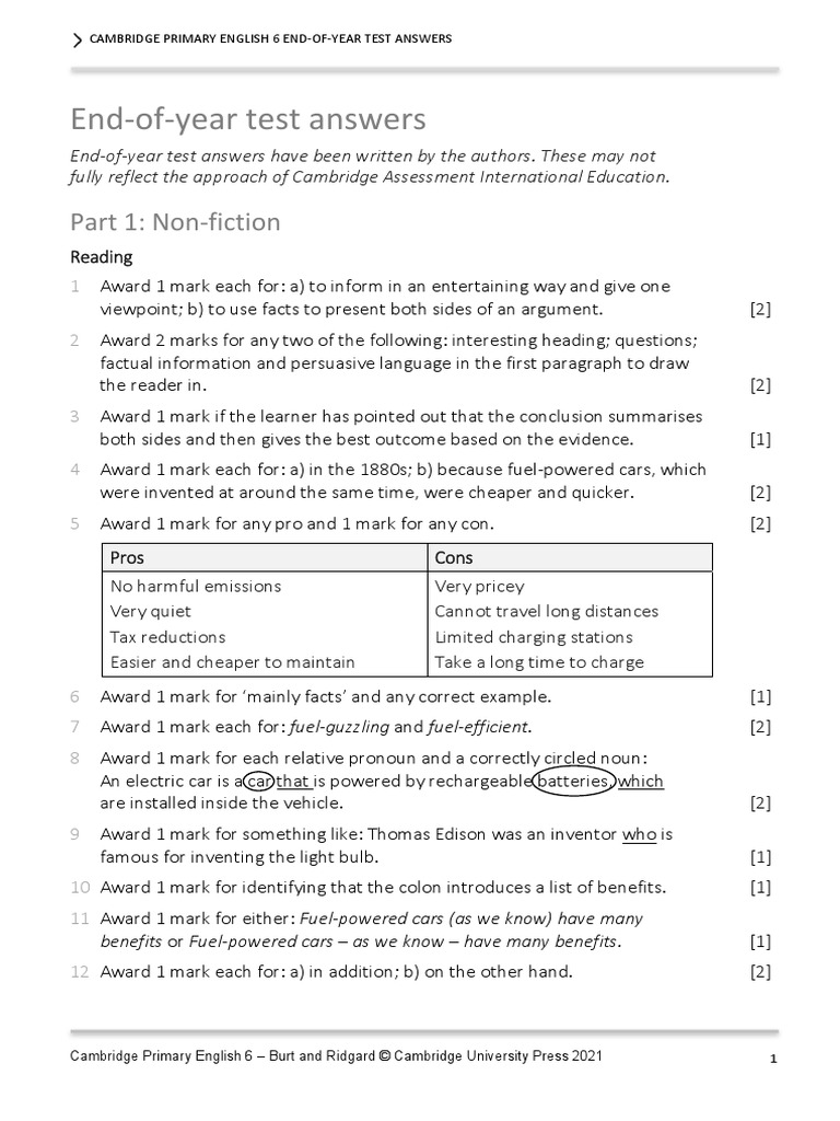 Pri Eng 2ed tr6 End of Year Test Ans | Download Free PDF | Car ...