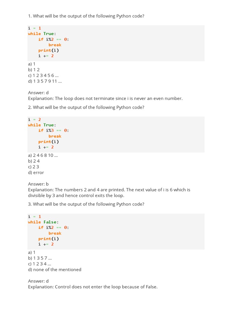MCQ On Python Loop | PDF