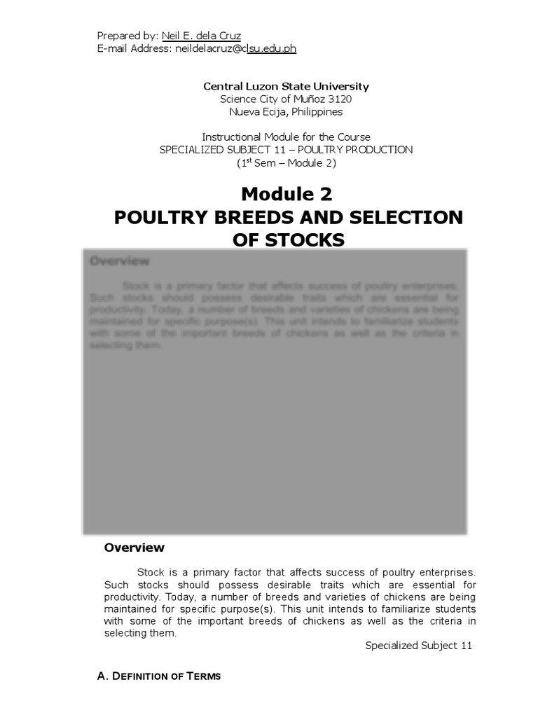 Module 2 - Poultry Breeds and Selection of Stocks | PDF