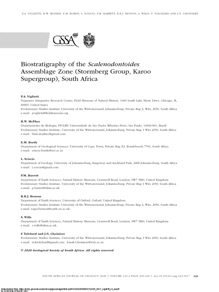 Biostratigraphy of The Scalenodontoides Assemblage Zone (Stormberg Group, Karoo Supergroup ...