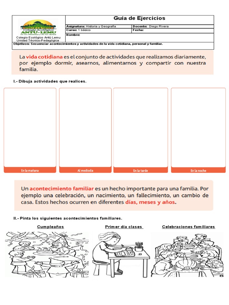 Guía de Actividad 1 Básico. Secuenciar Acontecimientos y Actividades de ...