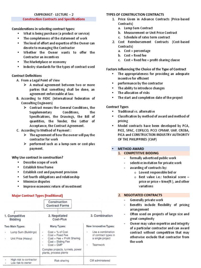 Construction Contract Types Explained | PDF | Employment | Cost