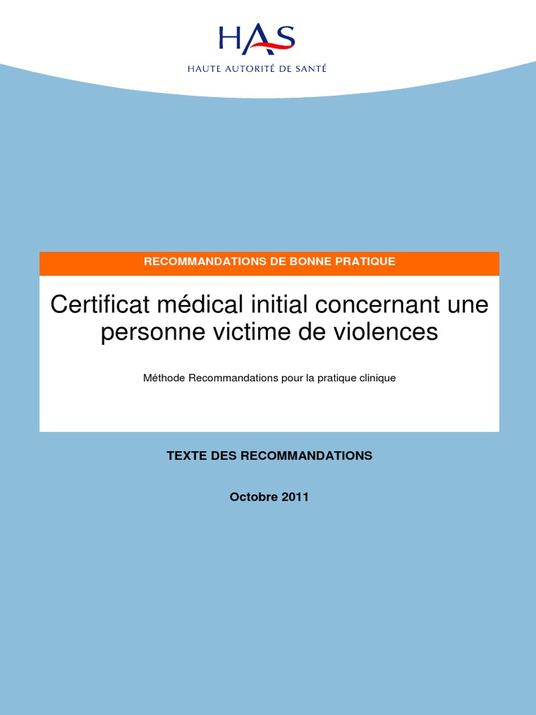 Certificat Medical Initial Concernant Une Personne Victime de Violences - Recommandations | PDF