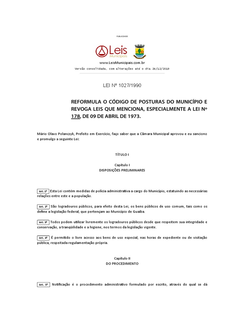 Código de Posturas de Guaíba - RS | PDF