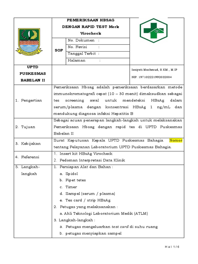 Sop Hbsag Merk Virocheck | PDF
