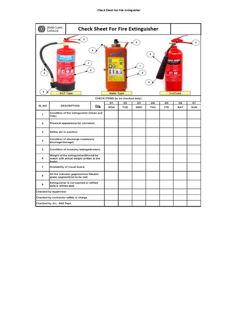 20.02 Fire Extinguisher Check Sheet | PDF