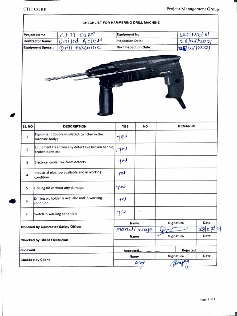 Drill Machine Checklist | PDF | Technology & Engineering