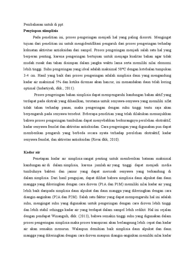 Pengaruh Proses Pengeringan pada Simplisia | PDF | Kesehatan Holistik | Sains & Matematika