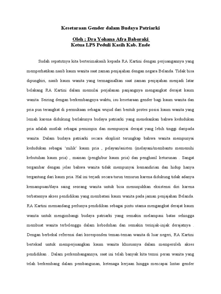 Kesetaraan Gender Dalam Budaya Patriarki 24 April 2014 15 | PDF