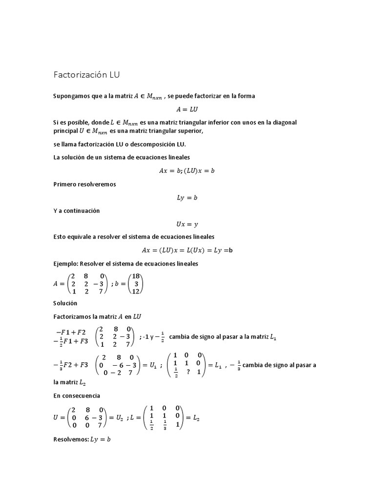 Factorizacion LU | Descargar gratis PDF | Matemáticas Aplicadas | Teoría de la matriz