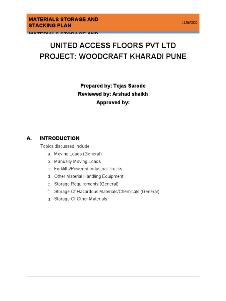Materials Storage & Safety Plan | PDF