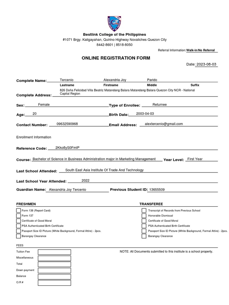 Tercenio Alexandria Joy Student-Admission-slip | PDF | Document ...