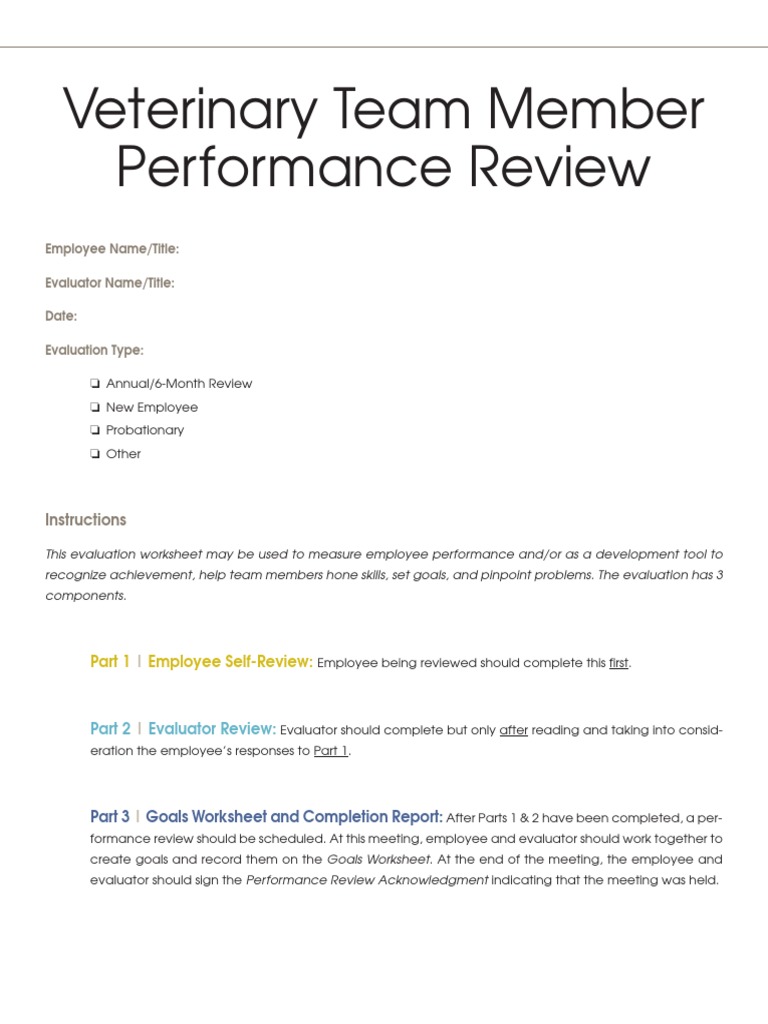 Veterinary Team Member Review Template | PDF | Performance Appraisal | Goal