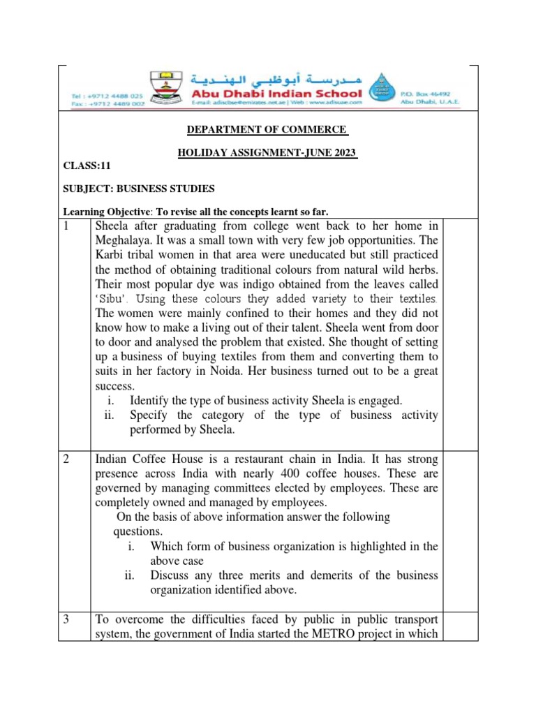 Gr11-Bst-Holiday Assignment | PDF