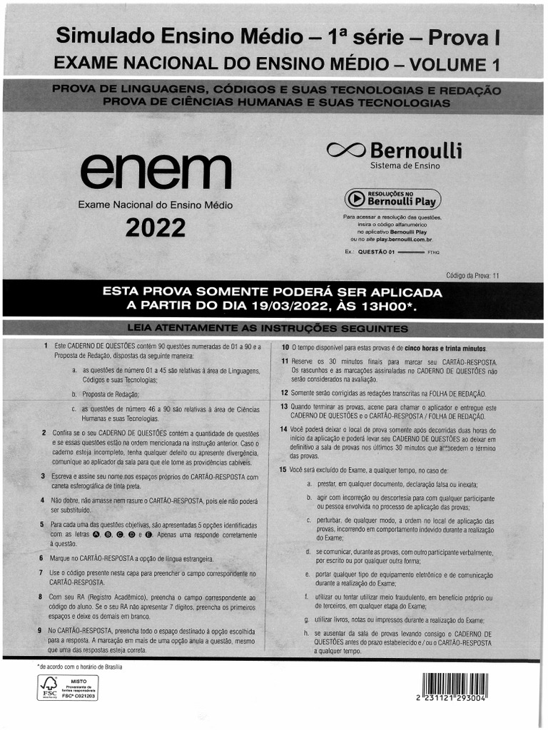 Simulado Bernoulli 2022 | PDF