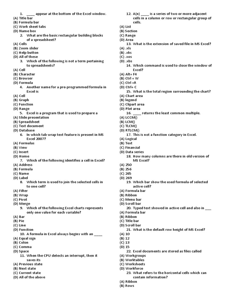 Excel Reviewer | PDF | Microsoft Excel | Spreadsheet