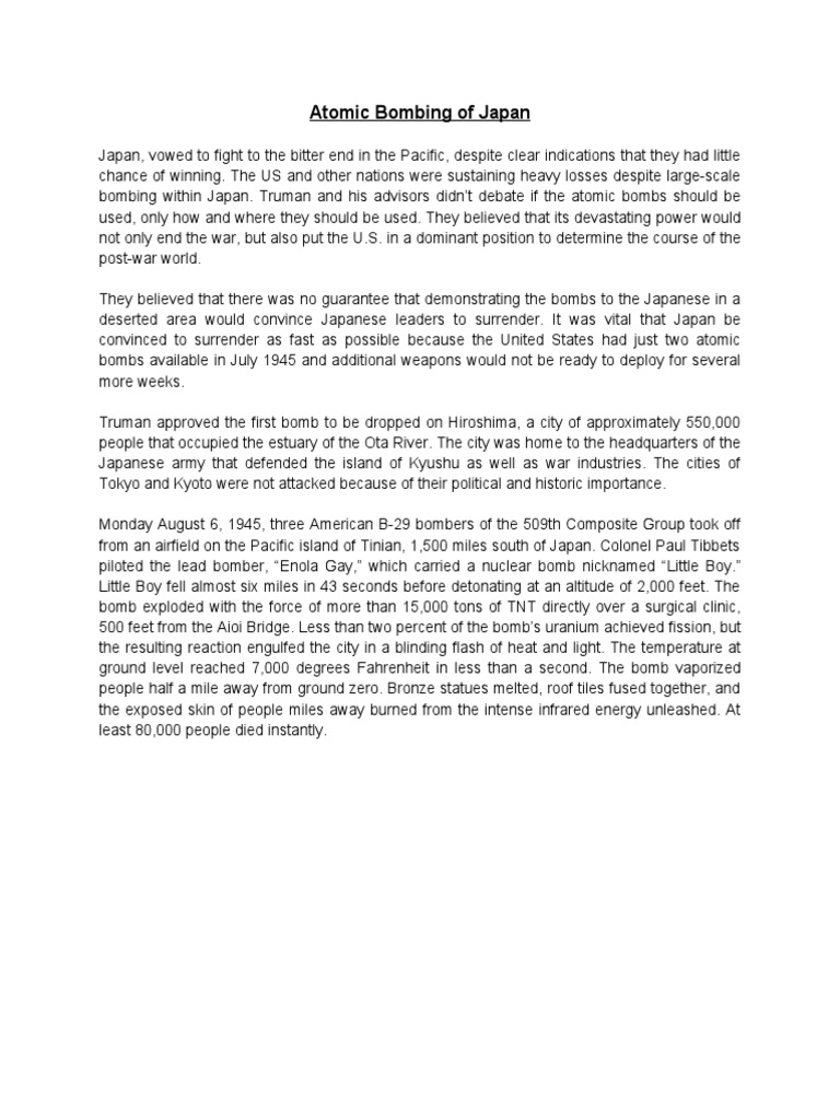 Atomic Bombing of Japan | PDF | Atomic Bombings Of Hiroshima And ...