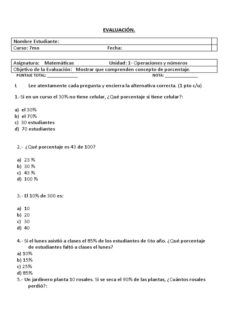Evaluacion Oa4, Unidad1, 7mo | PDF