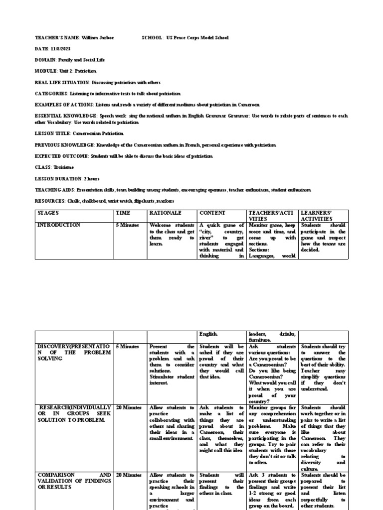 Friday Lesson Plans week 3 | PDF | Teachers | English Language