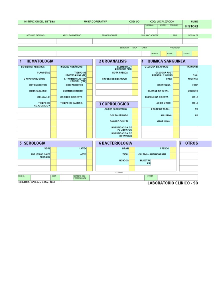 Form. 010 Laboratorio Clinico Solicitud - Informe | PDF