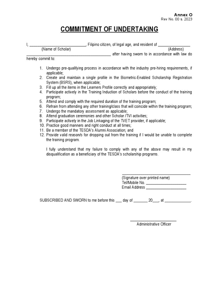 Annex O Commitment of Undertaking | PDF