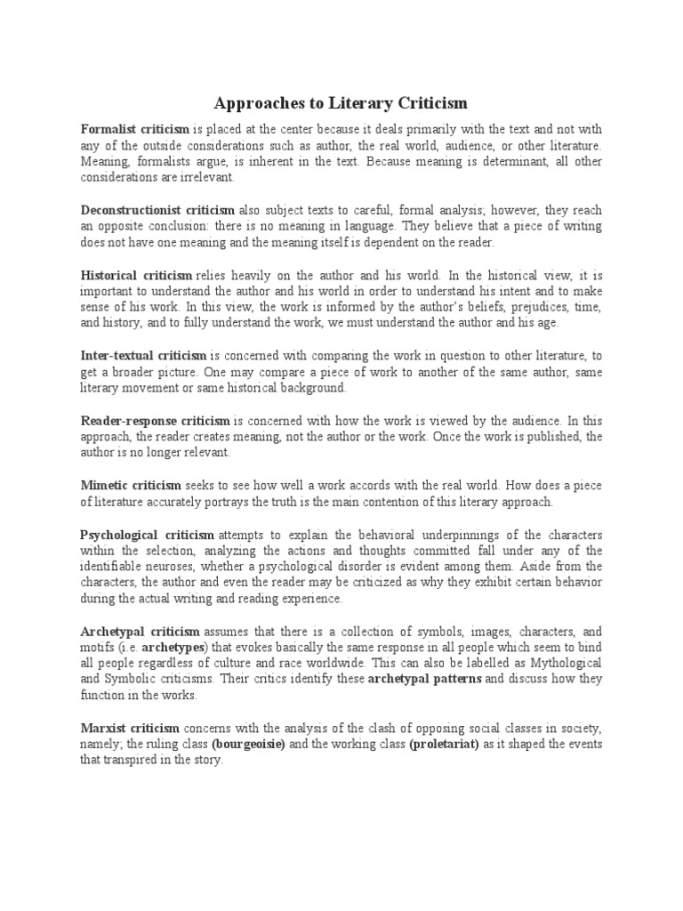 Approaches To Literary Criticism | PDF | Psychology