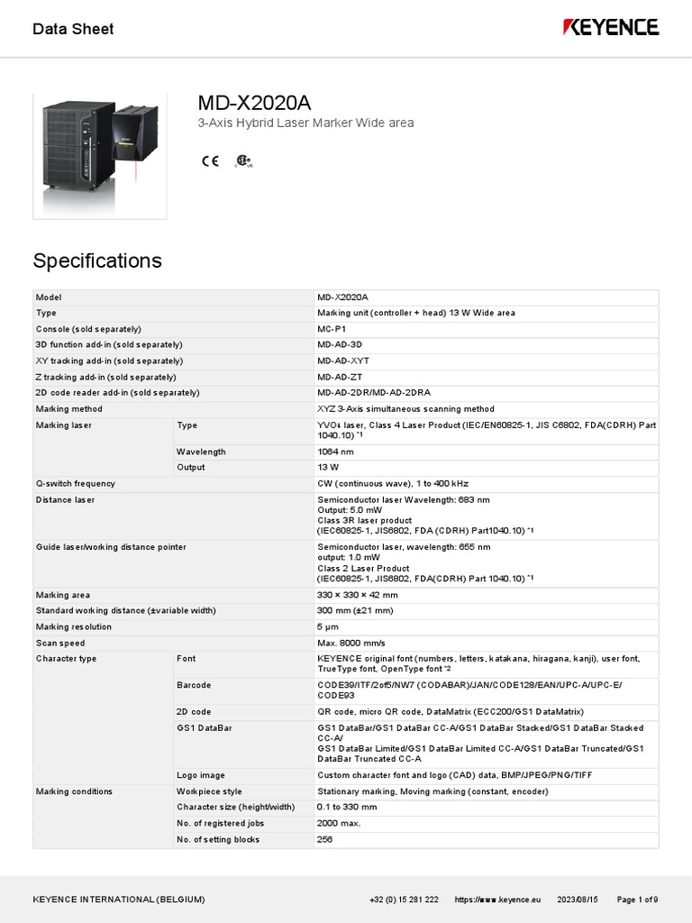 Keyence Hybrid Laser 3-Axis MD-X2020A - Specsheet | PDF | Universal ...