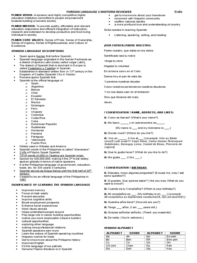 Spanish Language Midterm Review Guide | PDF | Foreign Language Studies